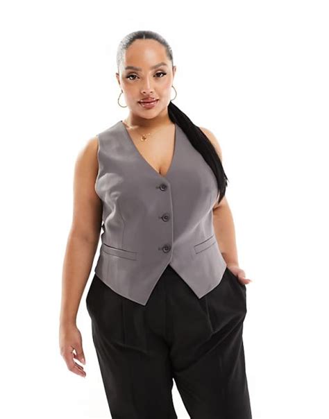 Asos Design Curve Tailored Vest In Gray Asos