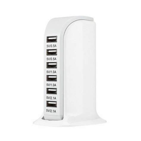 Станция за зареждане на телефон с 6 USB порта, Gonga® White - eMAG.bg