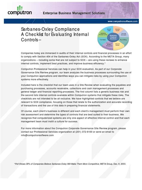 Sox Internal Controls Checklist Pdf Accounts Payable Voucher