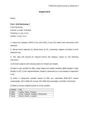 PHEB Assignment Docx PHEB Epidemiological Methods II Assignment Name Part I SAS