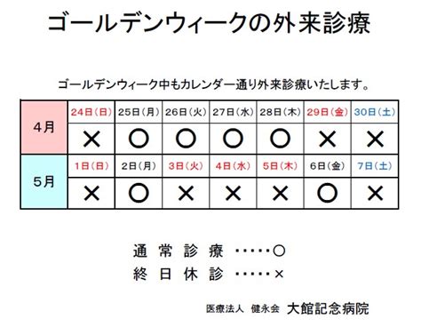 連休中も外来診療はカレンダーどおりです 医療法人健永会 大館記念病院