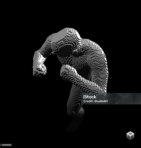권투 선수 싸우는 남자 스포츠 기호 개념이 이기거나 영의 힘 복셀 아트3d 벡터 일러스트레이션 권투 스포츠에 대한 스톡 벡터