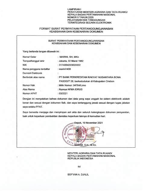 Surat Pernyataan Keabsahan Dokumen Pdf