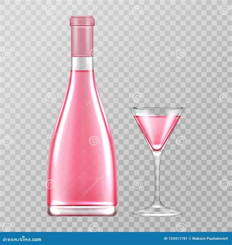 Pink Champagne Bottle And Glass Rose Bubbly Wine Stock Vector