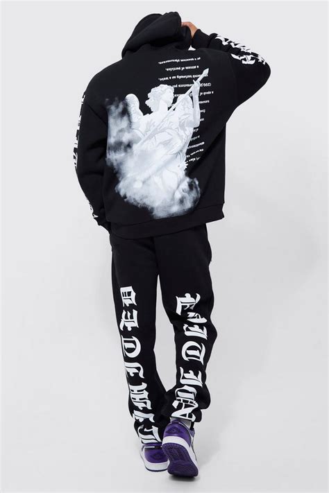 Oversized Statue Graphic Hooded Tracksuit Boohoo