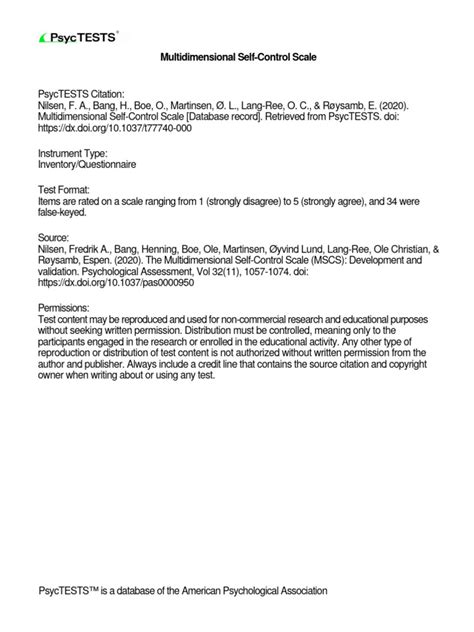 Multidimensional Self Control Scale Pdf Impulsivity Psychology