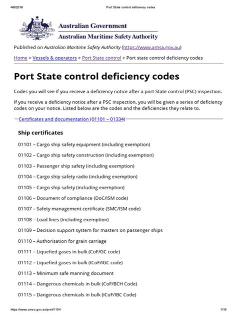Port State Control Deficiency Codes Download Free Pdf Water Transport