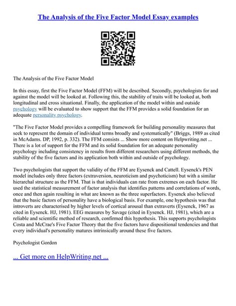 The Analysis Of The Five Factor Model Essay Examples Pdf