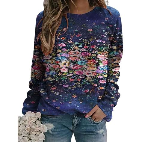 Akivide Womens Long Sleeve Flower And Landscape Print Sweatshirt