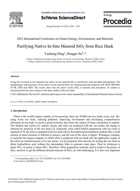 PDF Purifying Native In Situ Mastoid SiO From Rice Husk