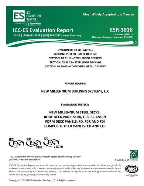 New Millennium Building Systems Catalogs ICC ES Report ESR ARCAT