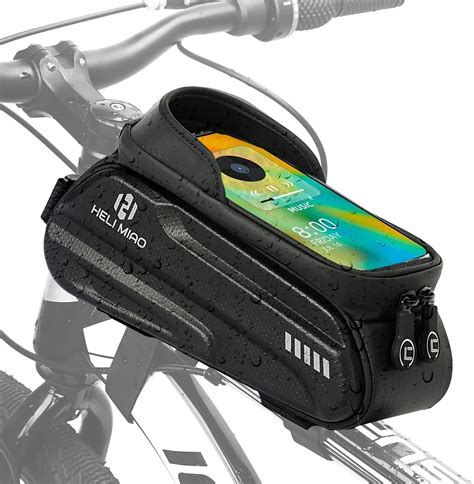 Heli Miao Bike Handlebar Bag With Mobile Phone Holder Bicycle Frame Top Tube Pouch Waterproof