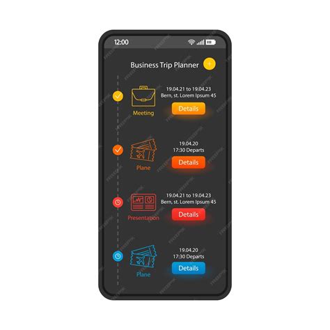 Premium Vector Business Trip Planner Smartphone Interface Vector Template Flight Tickets