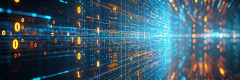 Digital Data Stream Abstract Background With Blue And Orange Binary Code Flowing Through