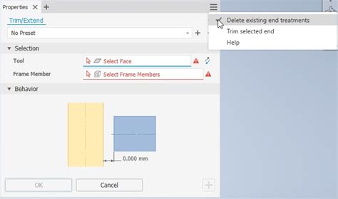 Trim Extend To Face Problems Encountered While Executing When Using Frame Generator