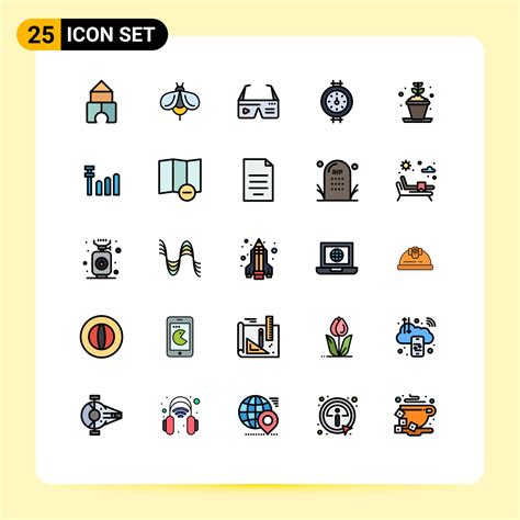 Group Of 25 Filled Line Flat Colors Signs And Symbols For Hobby Plant Computing Pipe Gauge