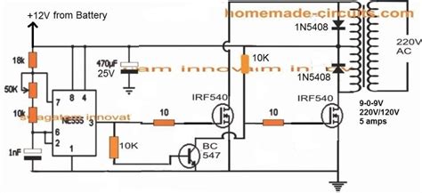 Simple Dc To Ac Inverter Circuit Diagram Using 555 Timer