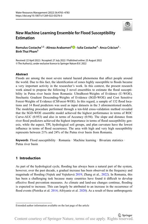 New Machine Learning Ensemble For Flood Susceptibility Estimation Request Pdf