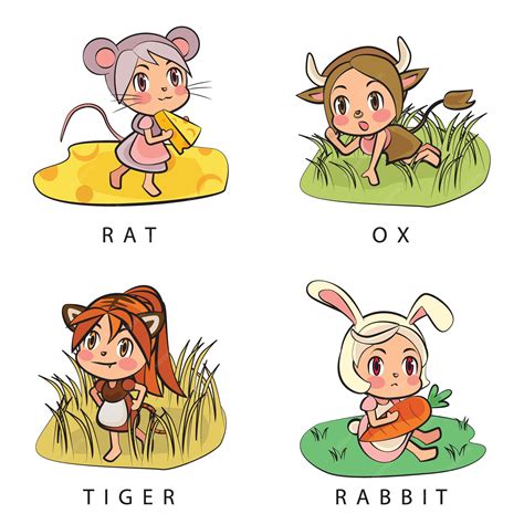Premium Vector Set Chinese Lunar New Year Zodiac Sign Rat Ox Tiger