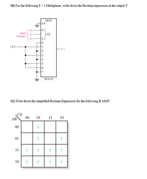Solved 10 For The Following 8 X 1 Multiplexer Write Down Chegg Com