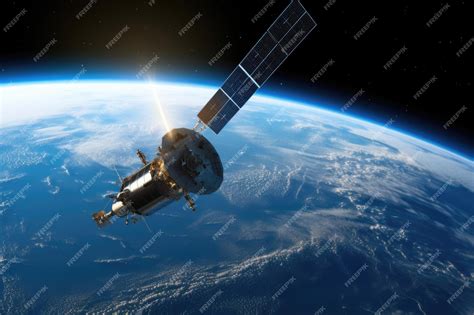 Premium Ai Image Futuristic Communication Satellite In Orbit Around