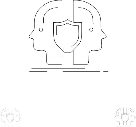 Man Face Dual Identity Shield Bold And Thin Black Line Icon Set