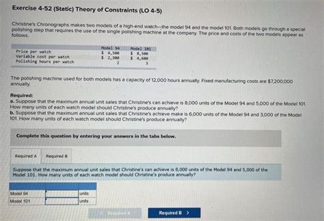 Solved Exercise 4 52 Static Theory Of Constraints Lo 4 5