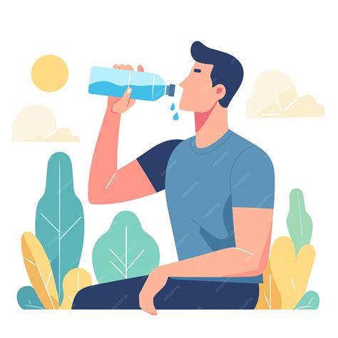 A Man Drinking Water Stay Hydrated Flat Simple Vector Illustrations On