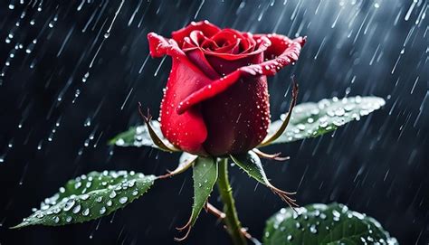A Romantic Red Rose In Rainy Season Premium Ai Generated Image