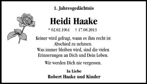 Traueranzeigen Von Heidi Haake Trauer In Nrwde