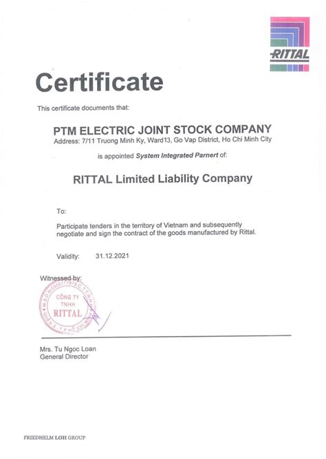 Certificate Rittal Ptm Electric