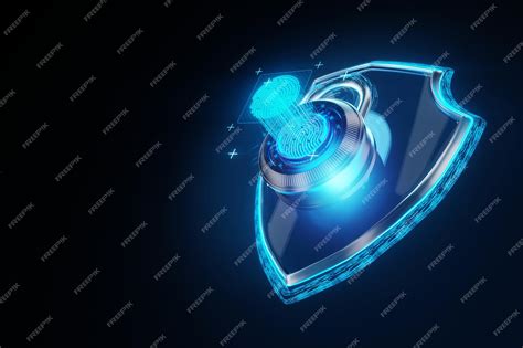 Premium Photo Shield And Lock With Fingerprint Hologram Fingerprint