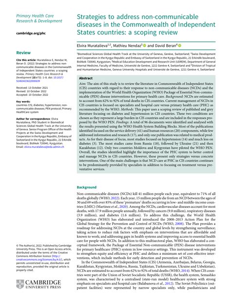 Pdf Strategies To Address Non Communicable Diseases In The Commonwealth Of Independent States