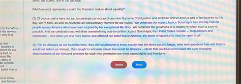 Solved Select The Correct Text In The Passage Which Excerpt Represents A Claim The President