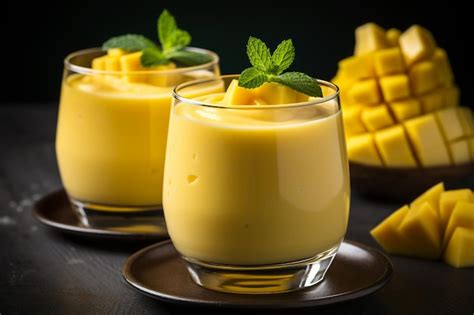 Refreshing Mango Lassi Drink In Glass On Table Image Premium Ai