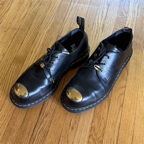 Bape X Doc Marten Black Oxfords With Gold Steel Toe Depop