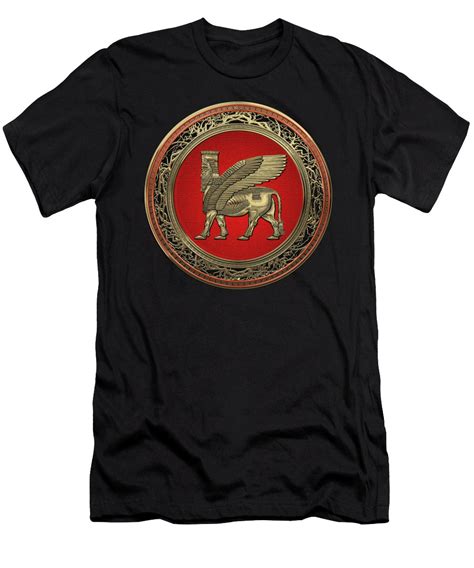 Assyrian Winged Bull Gold Lamassu Over Black Velvet T Shirt By Serge
