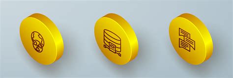 아이소메트릭 라인 행성 지구 및 방사선 클라우드 데이터베이스 및 말풍선 채팅 아이콘을 설정합니다 벡터 3차원 형태에 대한 스톡 벡터 아트 및 기타 이미지 Istock