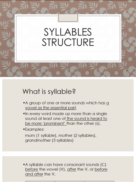 11 Syllables Structure Pdf Syllable Phonology