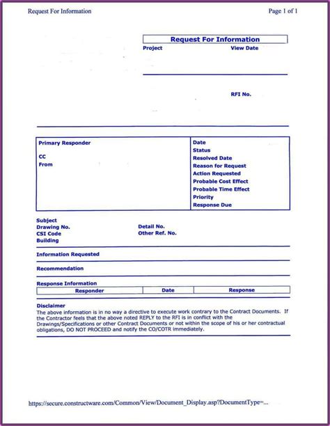 Construction Rfi Response Template Template 1 Resume Examples