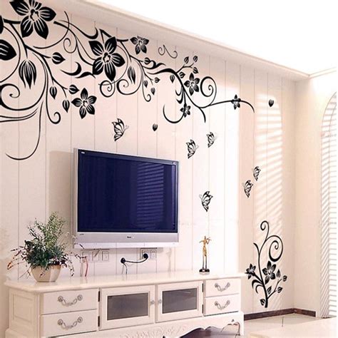 Sticker Fleurs De Vigne Et Papillons Stickers Muraux