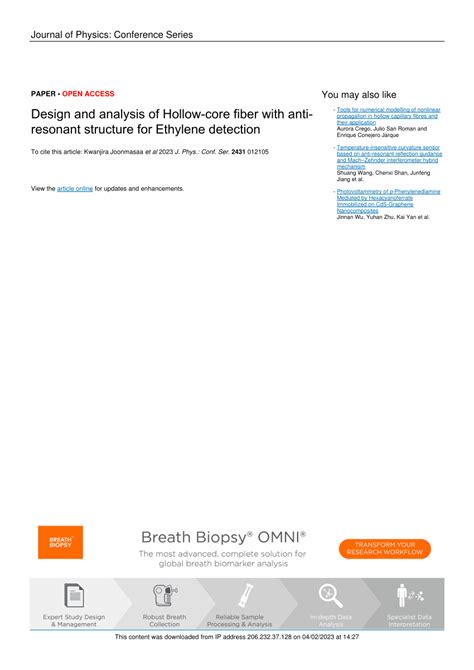 Pdf Design And Analysis Of Hollow Core Fiber With Anti Resonant Structure For Ethylene Detection