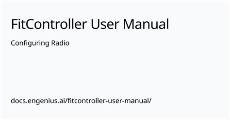 Configuring Radio Fitcontroller User Manual