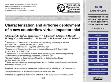 Pdf Characterization And Airborne Deployment Of A New Counterflow Virtual Impactor Inlet