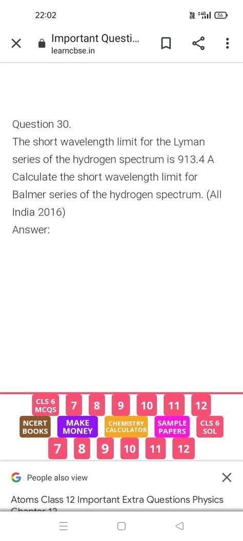 the short wavelength limit for the lyman series of the hydrogen spectrum