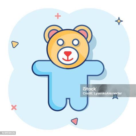 코믹 스타일의 벡터 만화 테디 베어 봉제 인형 아이콘 테디 장난감 사인 일러스트 레이션 그림 베어 비즈니스 스플래시 효과 개념