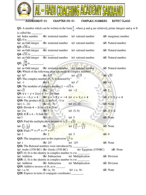 Assignment Pdf Numbers Complex Number