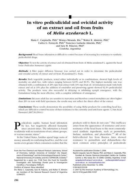 Pdf In Vitro Pediculicidal And Ovicidal Activity Of An Extract And