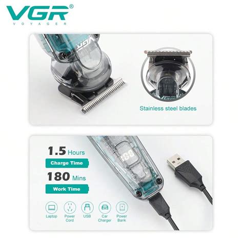 Vgr ماكينة قص الشعر الكهربائية Vgr مقاومة للماء شاشة رقمية شفافة
