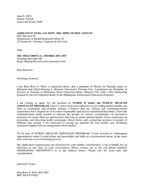 Pha Application Letter Pdf